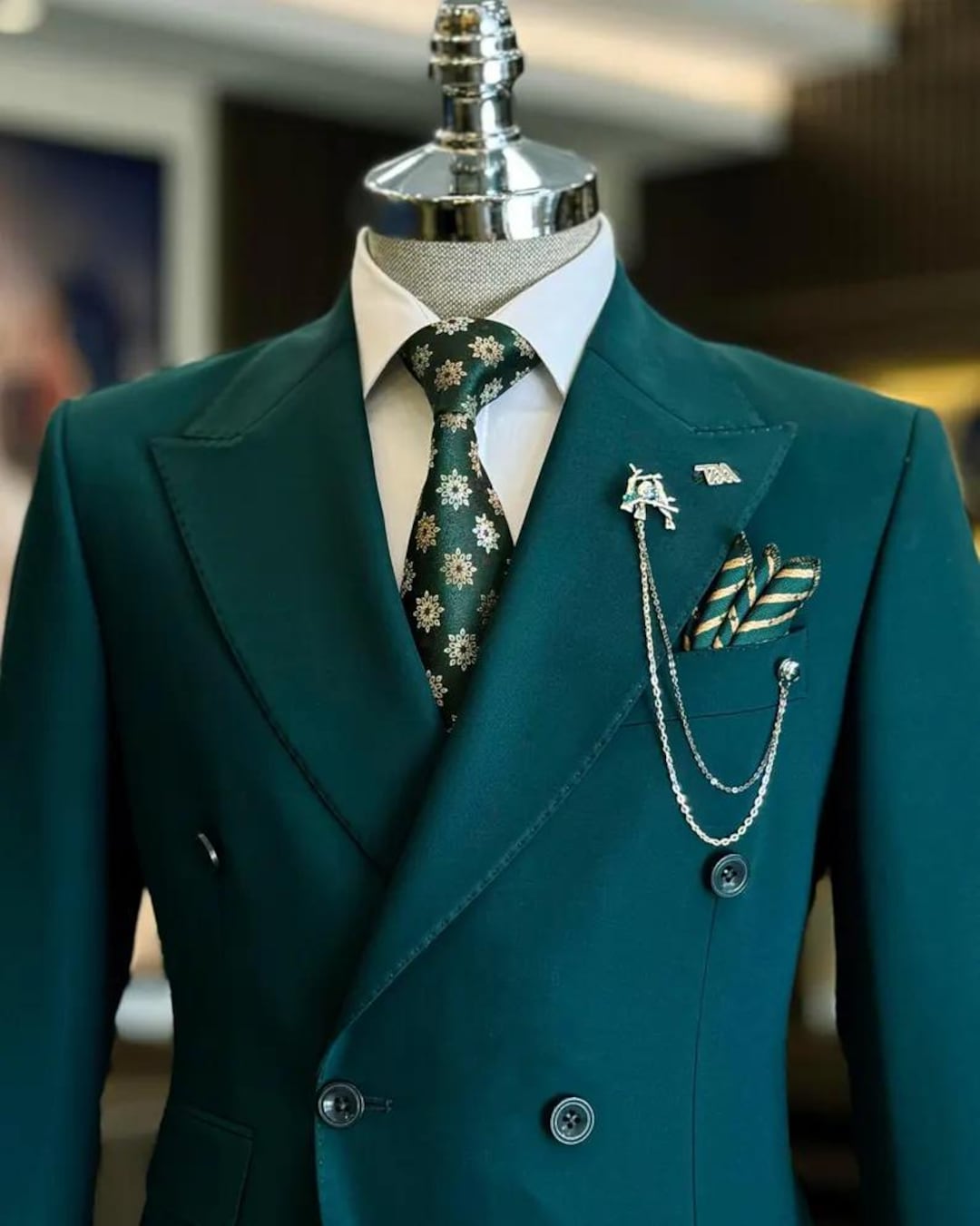 Men Double Breasted Green 2 Piece Suit , Premium Suit ,ethnic Green ...