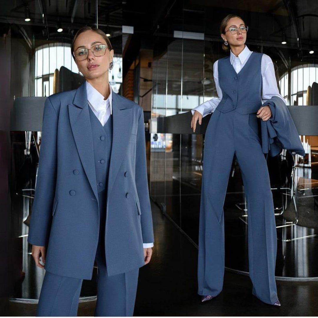 Grey Womens Suit, 3 Piece Womens Suit Set, Dressy Pant Suits ,wedding ...