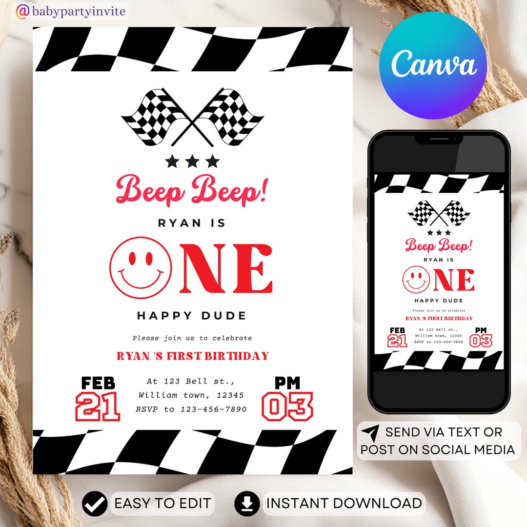 Racing Birthday Invitation Editable Race Car Invite Go Kart Birthday ...