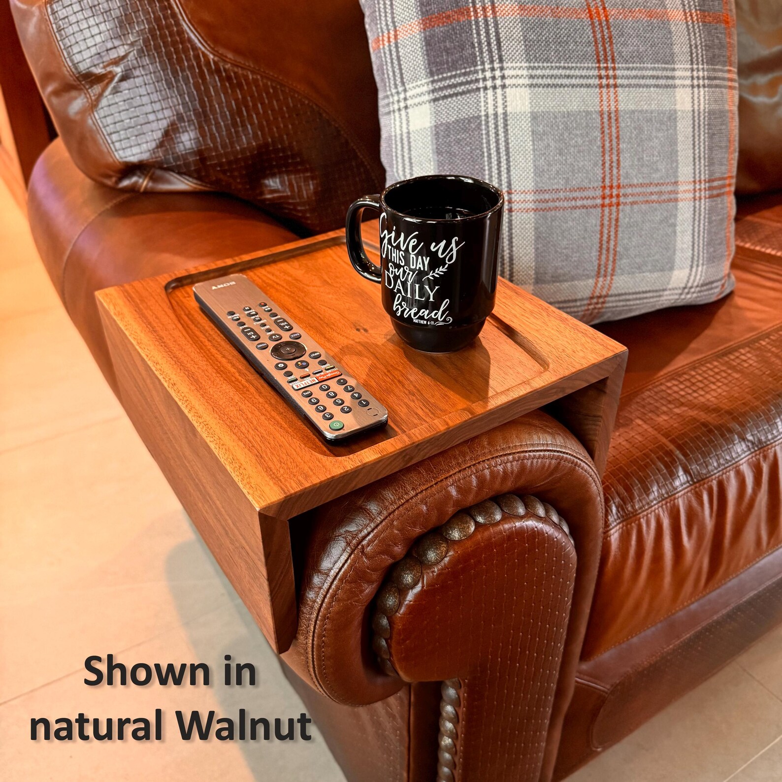 Walnut Sofa Armrest Table: Solid Wood Tray for Living Room - Etsy