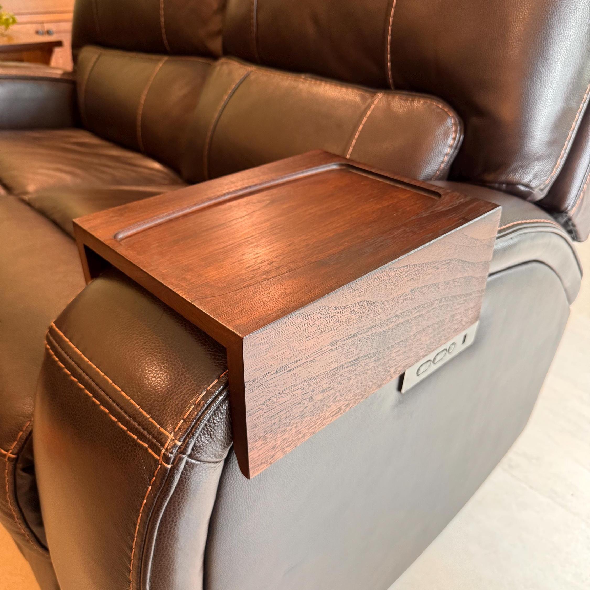 Walnut Sofa Armrest Table: Solid Wood Tray for Living Room - Etsy