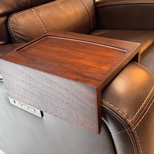 Walnut Sofa Armrest Table: Solid Wood Tray for Living Room - Etsy