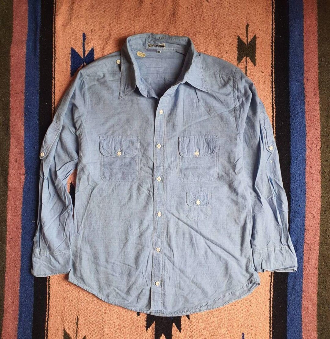 80s Vintage HANDWOVEN MADRAS Denim Shirt Original. Made in USA Rrl ...