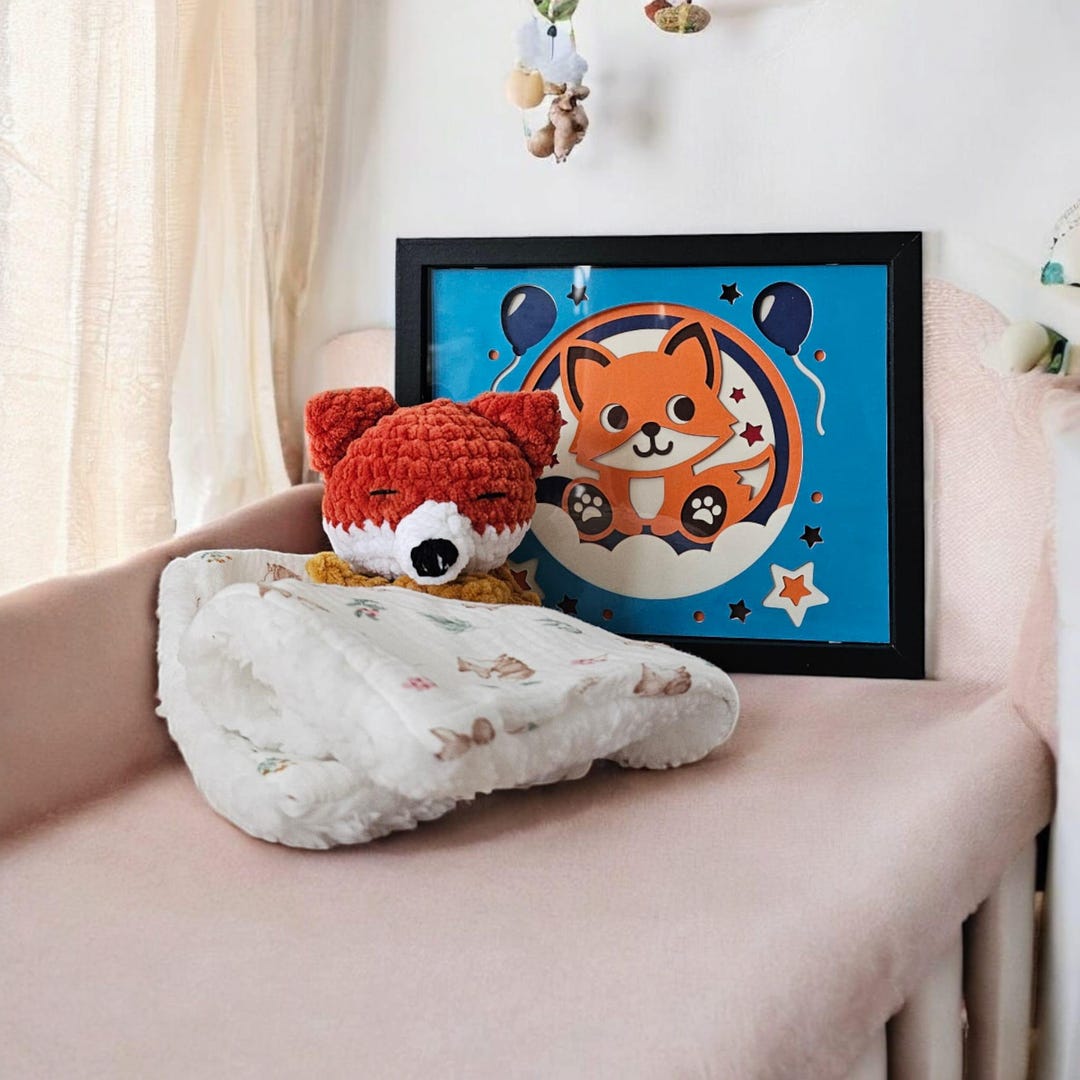 Milo the Fox Gift Box 3D Frame and Handmade Soft Toy Unique Birth Gift ...