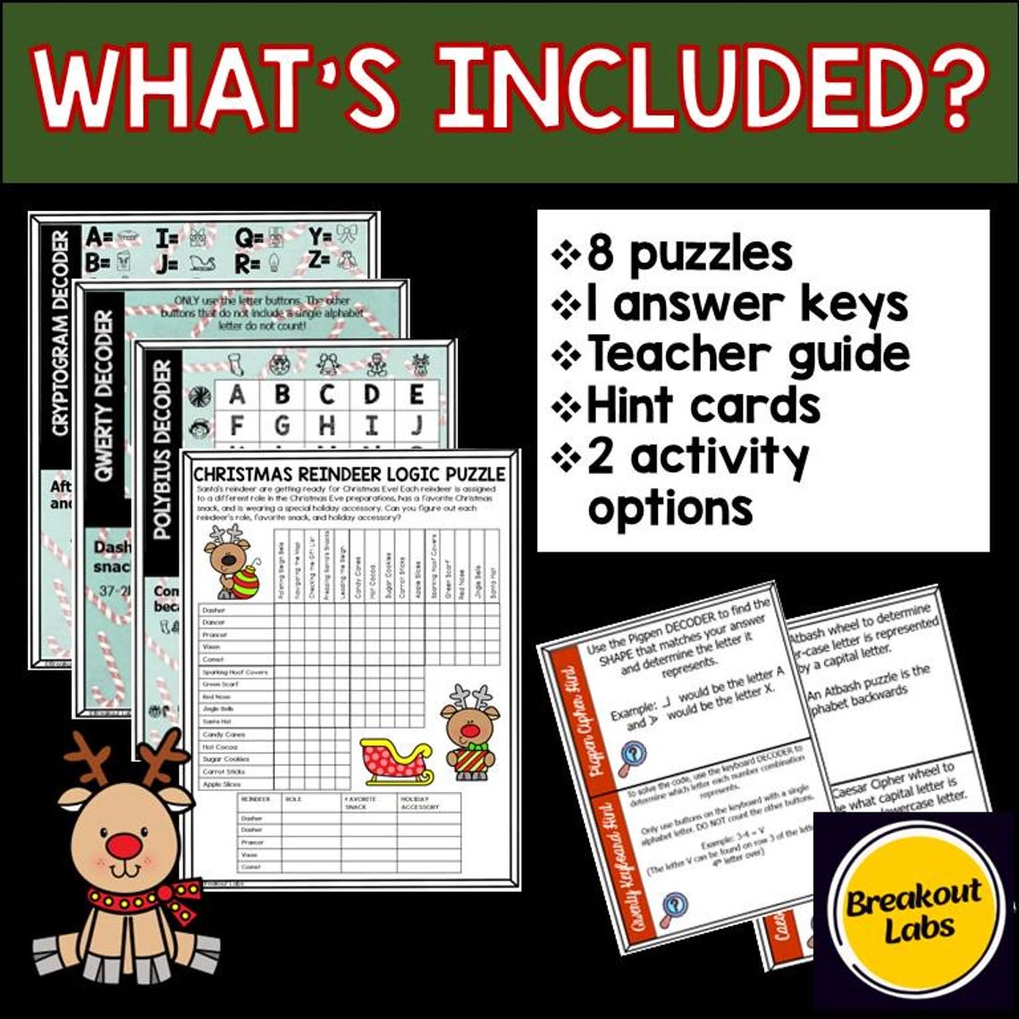 Christmas Reindeer Logic Puzzle Scavenger Hunt (printable Game) - Etsy