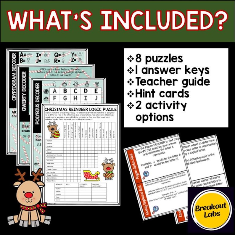 Christmas Reindeer Logic Puzzle Scavenger Hunt Printable Game Etsy