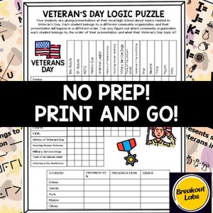 Veteran's Day Scavenger Hunt - Logic Puzzle Game for Kids - Fall ...
