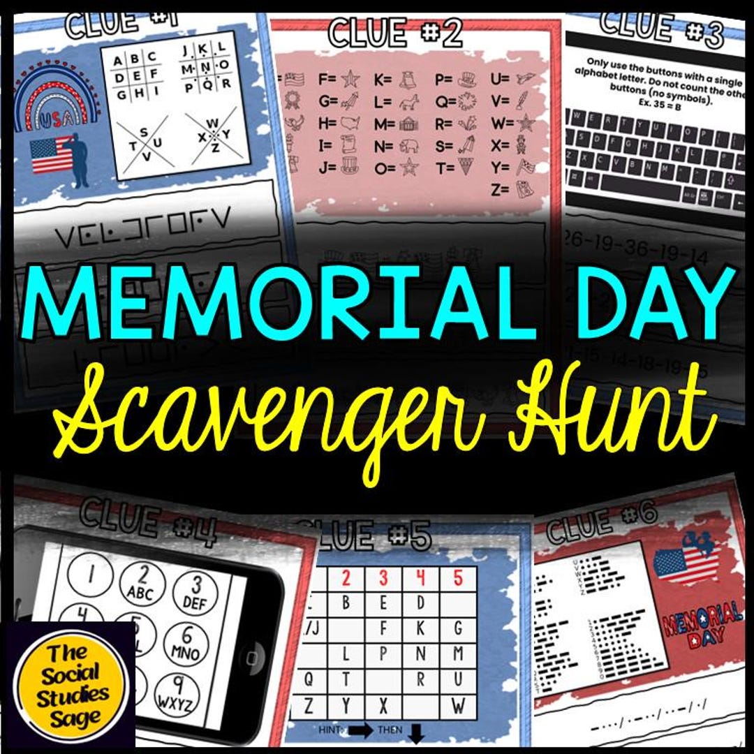 Memorial Day Escape Room: Printable Word Search, Scavenger Hunt (PDF ...