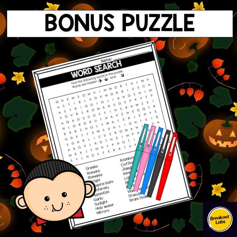 Halloween Scavenger Hunt for Kids - Vampire Trivia Puzzle - Printable ...