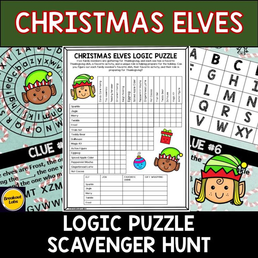 Christmas Elves Logic Puzzle Scavenger Hunt - Logic Puzzle Game for ...