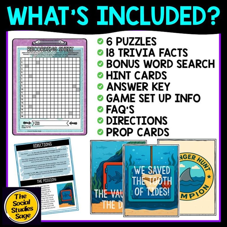 Sharks Trivia Scavenger Hunt: Printable Kids Party Game (PDF Download ...