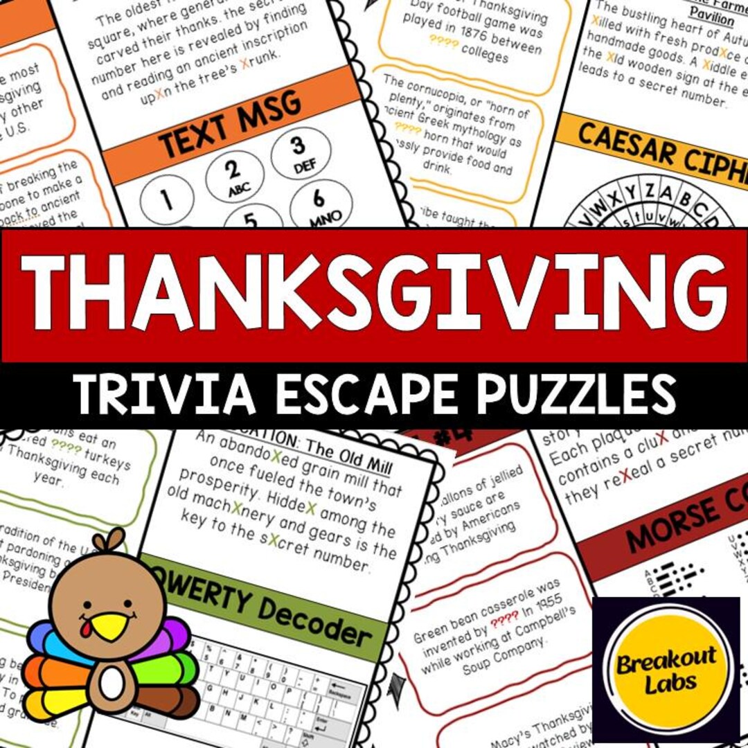 Thanksgiving Trivia Escape Room: Printable Puzzle Game (digital ...