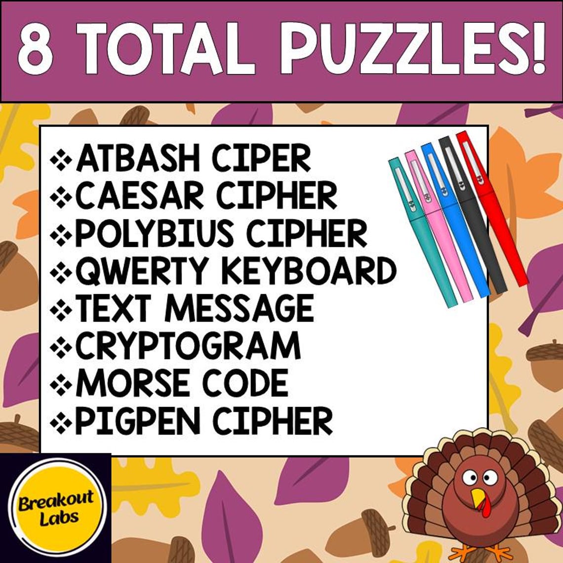 Thanksgiving Day Logic Puzzle Scavenger Hunt - Logic Puzzle Game for ...