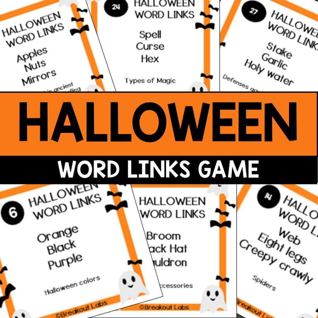 Halloween Word Links Game - Tri-bond Style Game Cards - Family Game ...