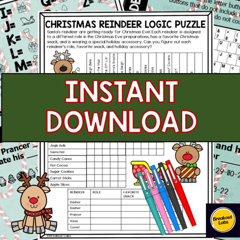 Christmas Reindeer Logic Puzzle Scavenger Hunt (printable Game) - Etsy