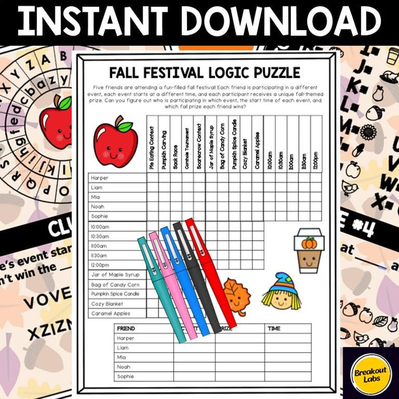 Fall Festival Logic Puzzle Scavenger Hunt Game (printable) - Etsy
