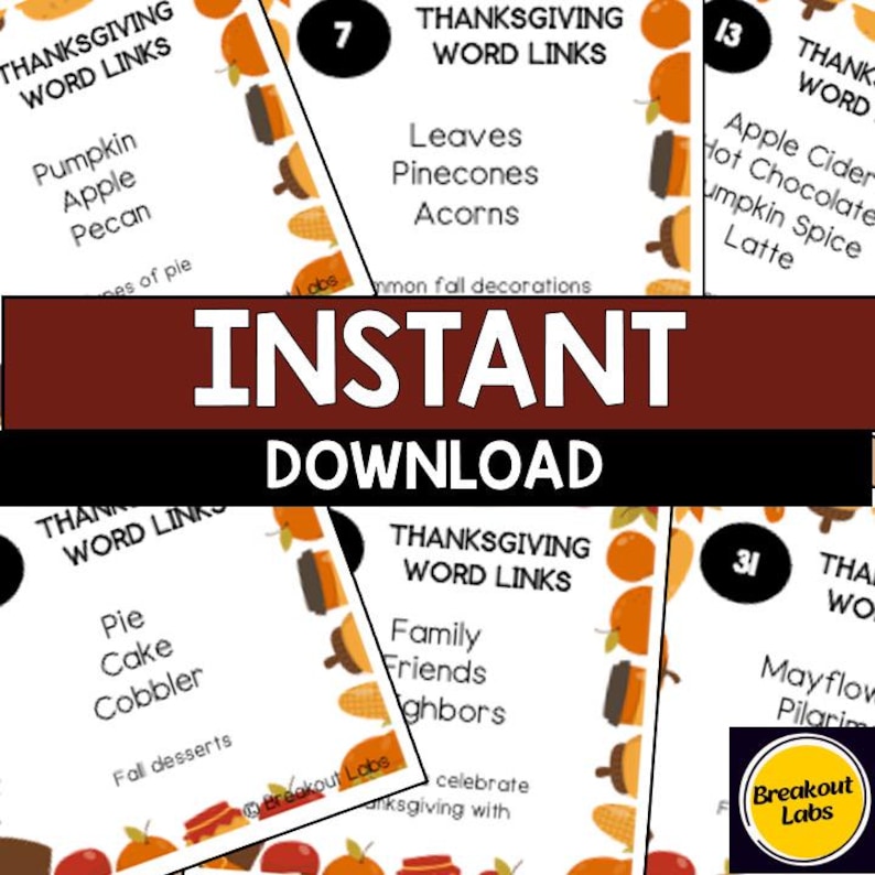 Thanksgiving Word Links Game: Family Fun Cards (digital Download) - Etsy