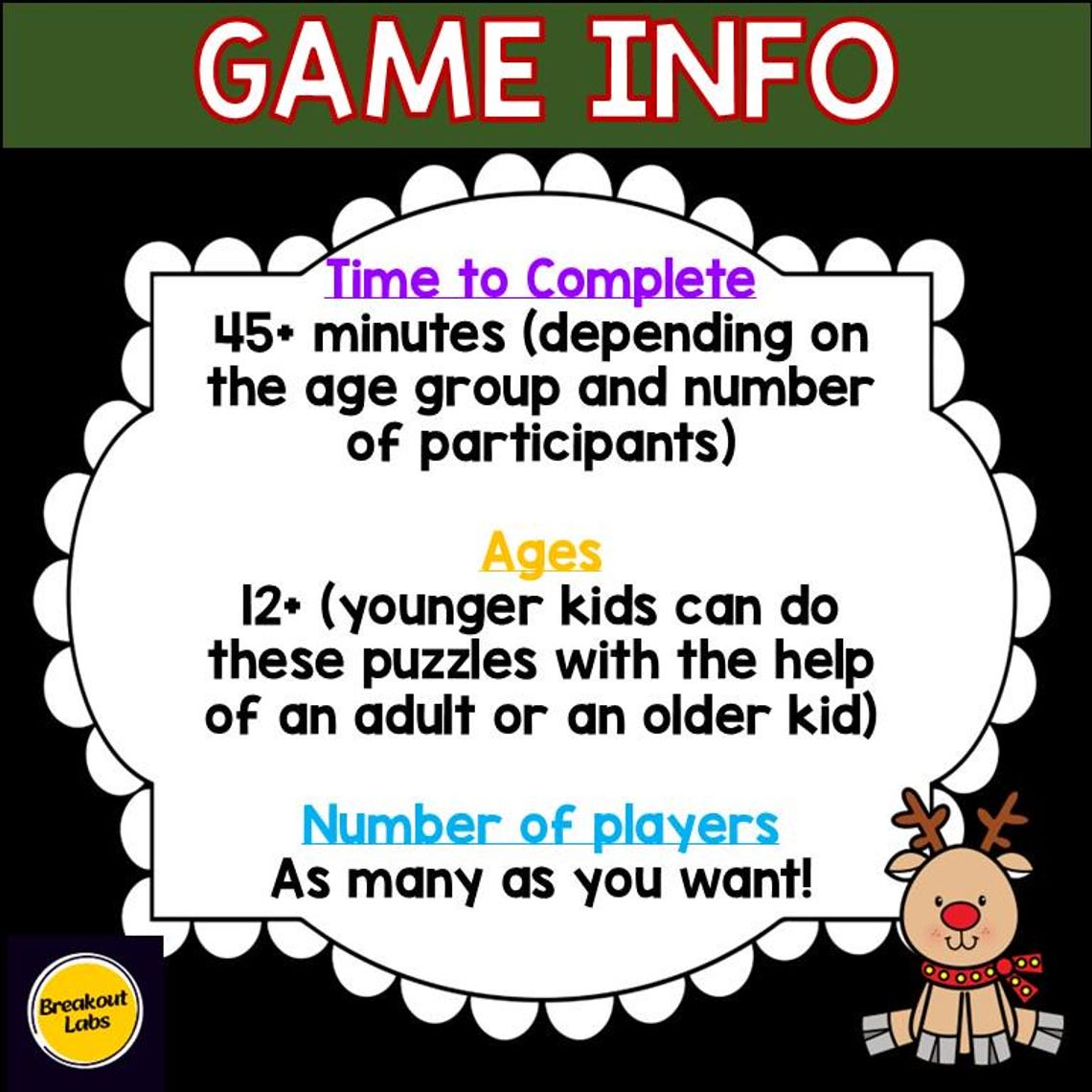Christmas Reindeer Logic Puzzle Scavenger Hunt - Logic Puzzle Game for ...