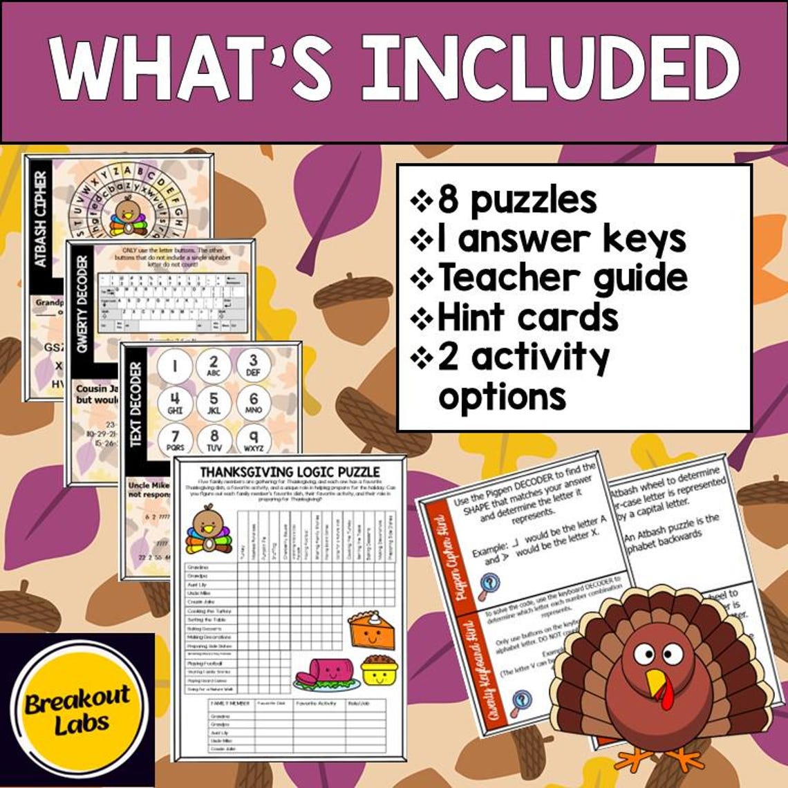 Thanksgiving Day Logic Puzzle Scavenger Hunt - Logic Puzzle Game for ...