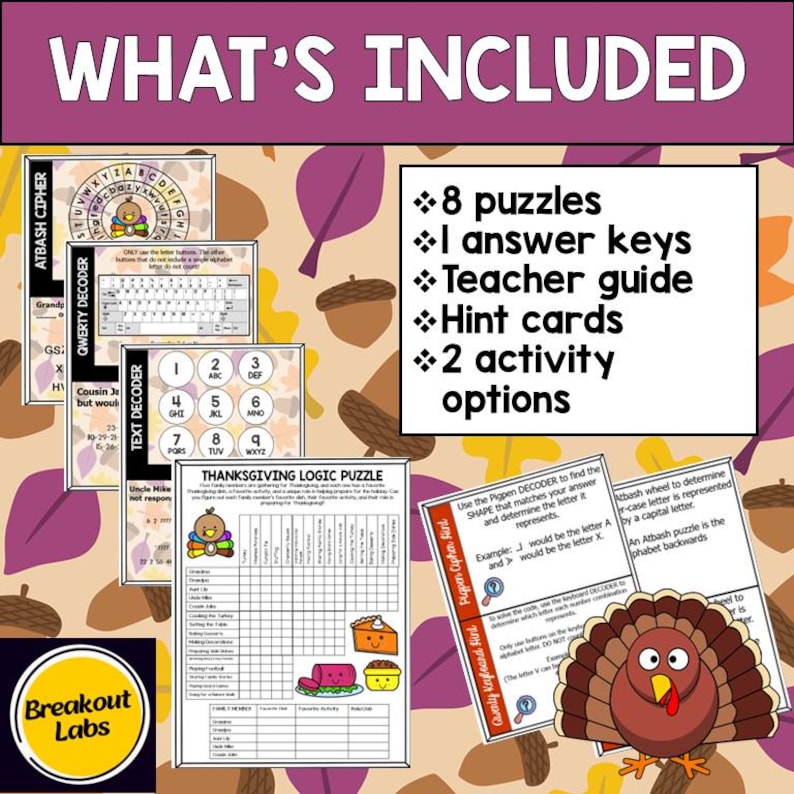 Thanksgiving Day Logic Puzzle Scavenger Hunt - Logic Puzzle Game for ...
