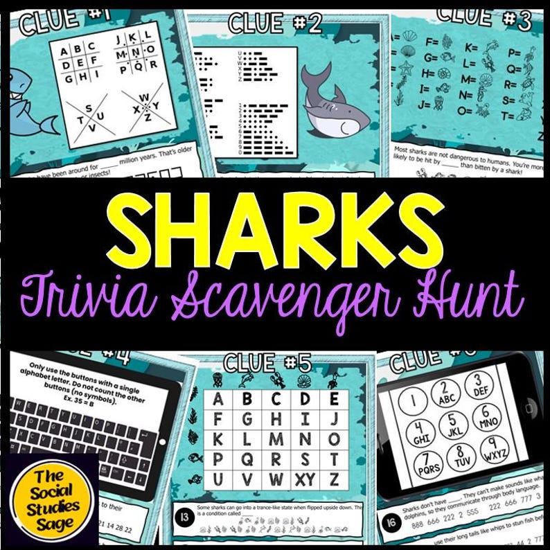 Sharks Trivia Scavenger Hunt: Printable Kids Party Game (PDF Download ...