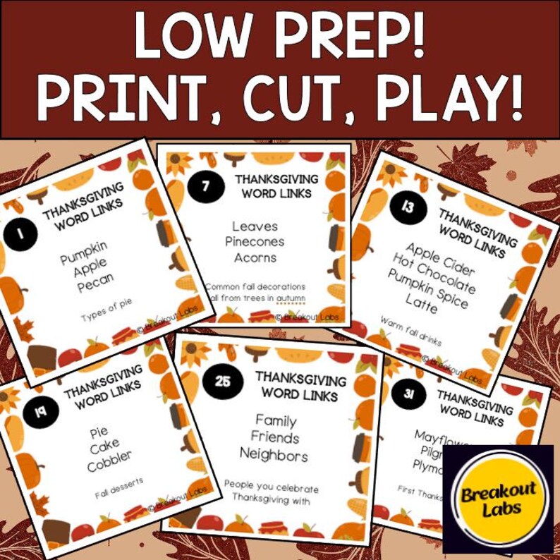Thanksgiving Word Links Game: Family Fun Cards (digital Download) - Etsy