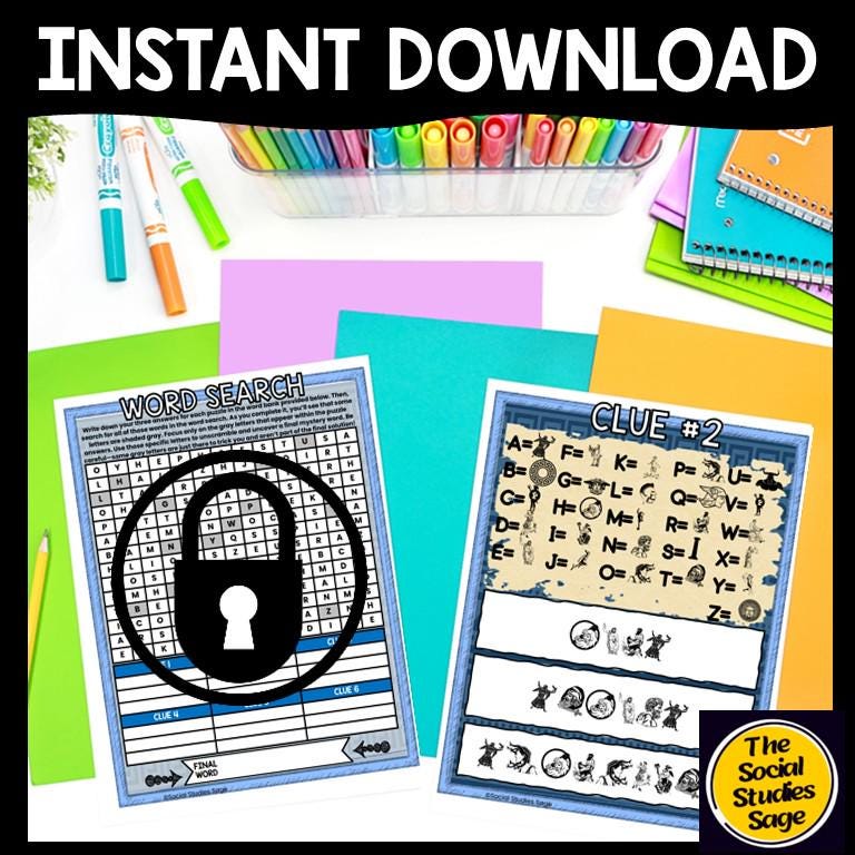 Greek Mythology Escape Room: Kids Printable Word Search Game (PDF ...