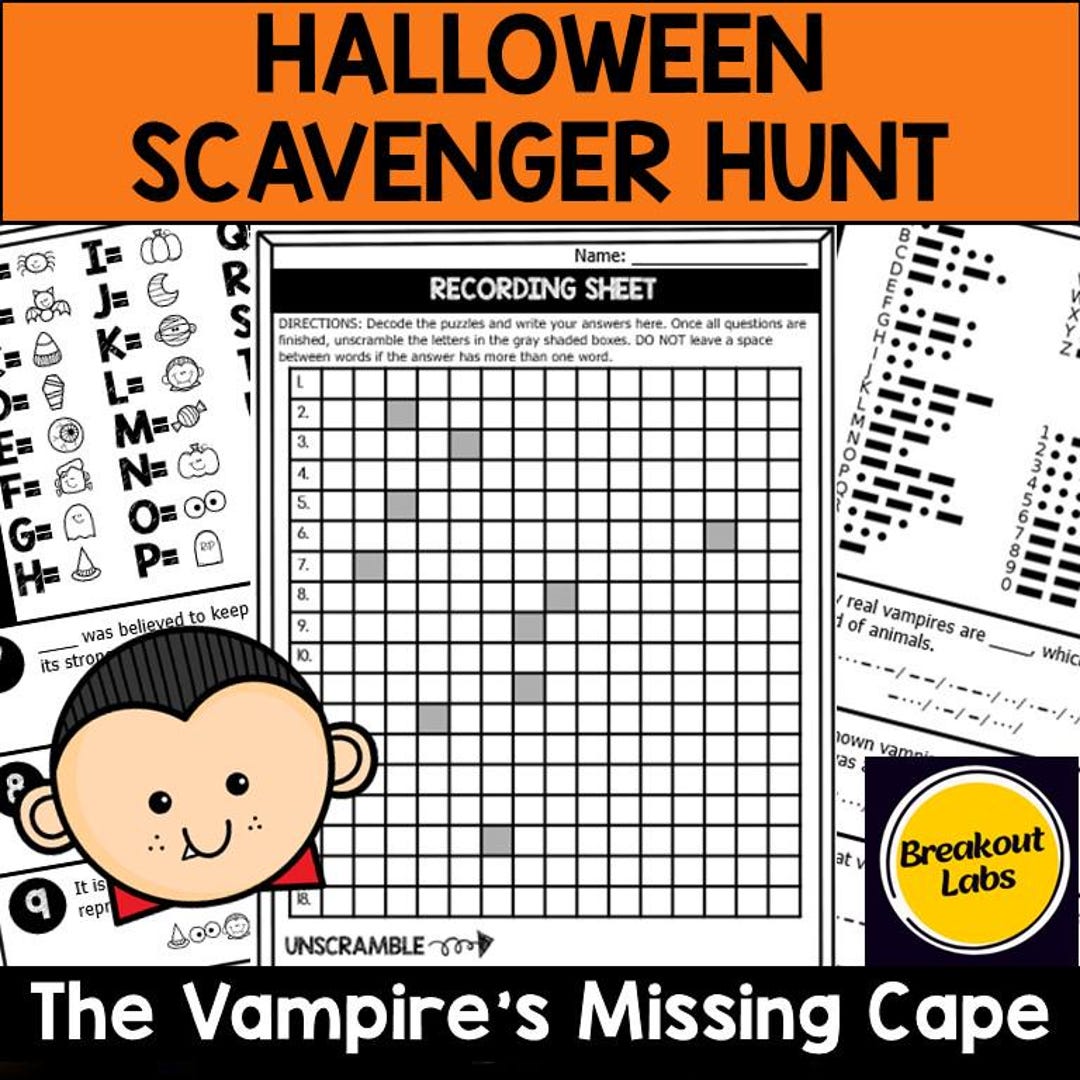 Halloween Scavenger Hunt for Kids - Vampire Trivia Puzzle - Printable ...