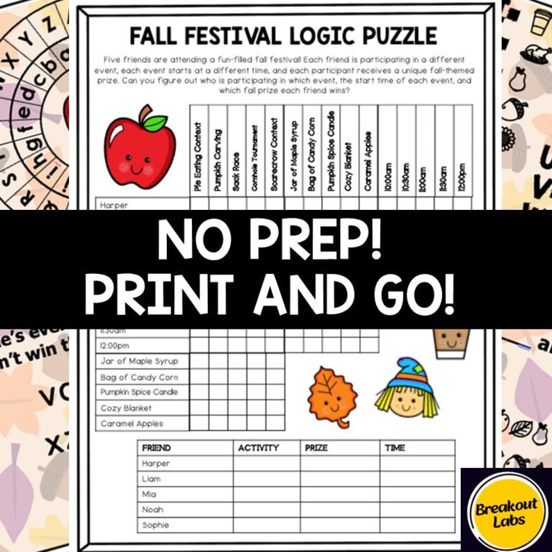 Fall Scavenger Hunt Logic Puzzle Game for Kids - Fall Activity November ...
