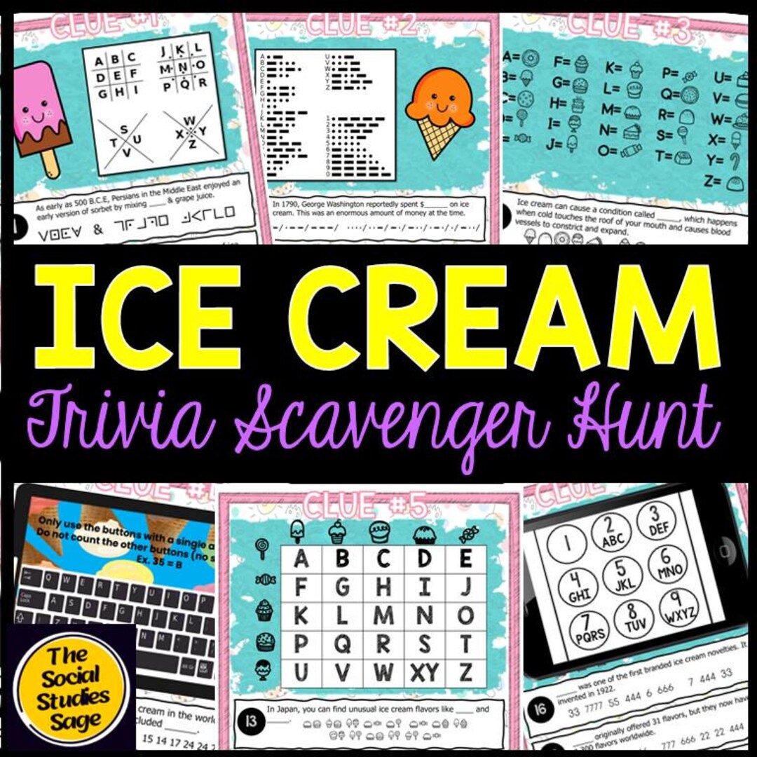 Ice Cream Trivia Escape Room: Printable Scavenger Hunt Game for Kids ...