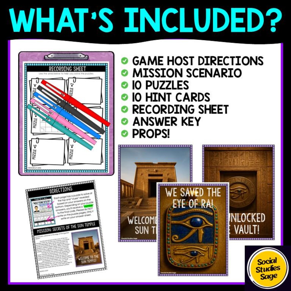 Ancient Egypt Escape Room Kit: Printable Puzzle Game for Kids (ages 8 ...