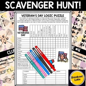 Veteran's Day Scavenger Hunt - Logic Puzzle Game for Kids - Fall ...
