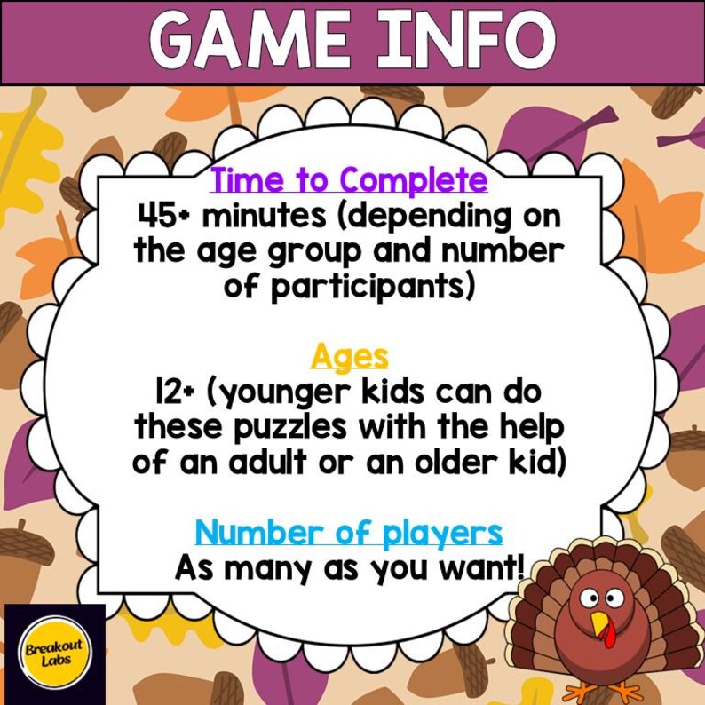 Thanksgiving Day Logic Puzzle Scavenger Hunt - Logic Puzzle Game for ...