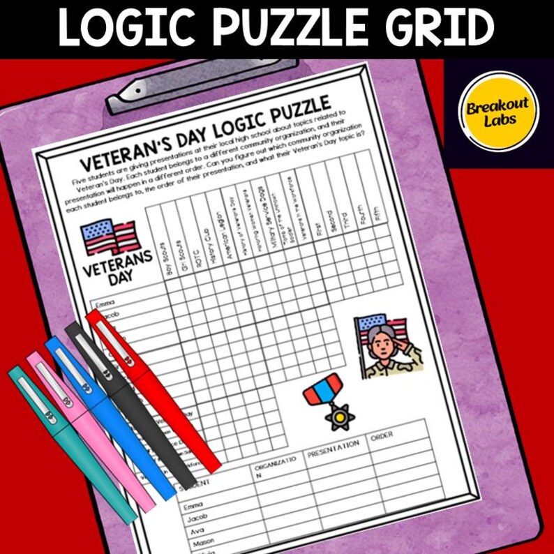 Veteran's Day Scavenger Hunt - Logic Puzzle Game for Kids - Fall ...