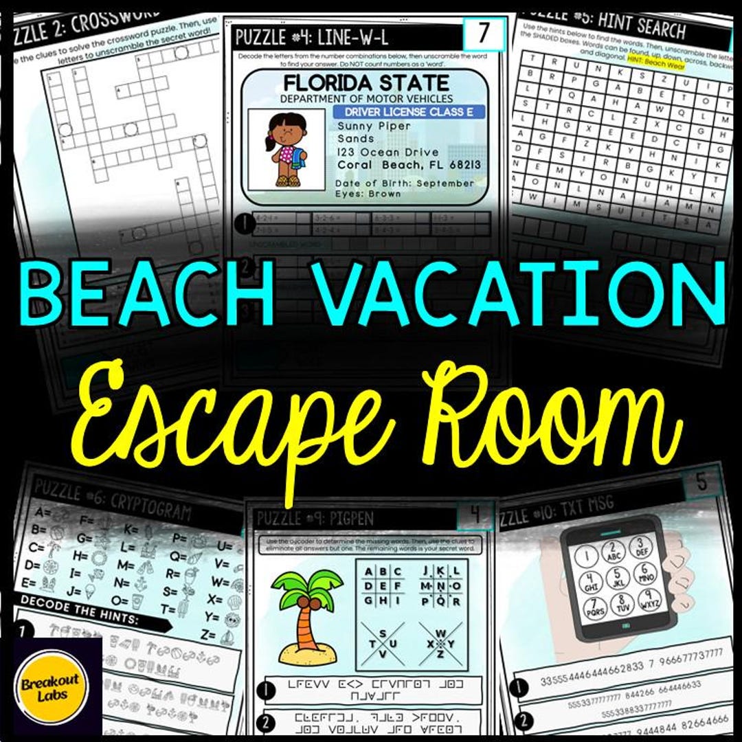 Beach Escape Room for Kids - Printable Party Game, Cipher Puzzles ...