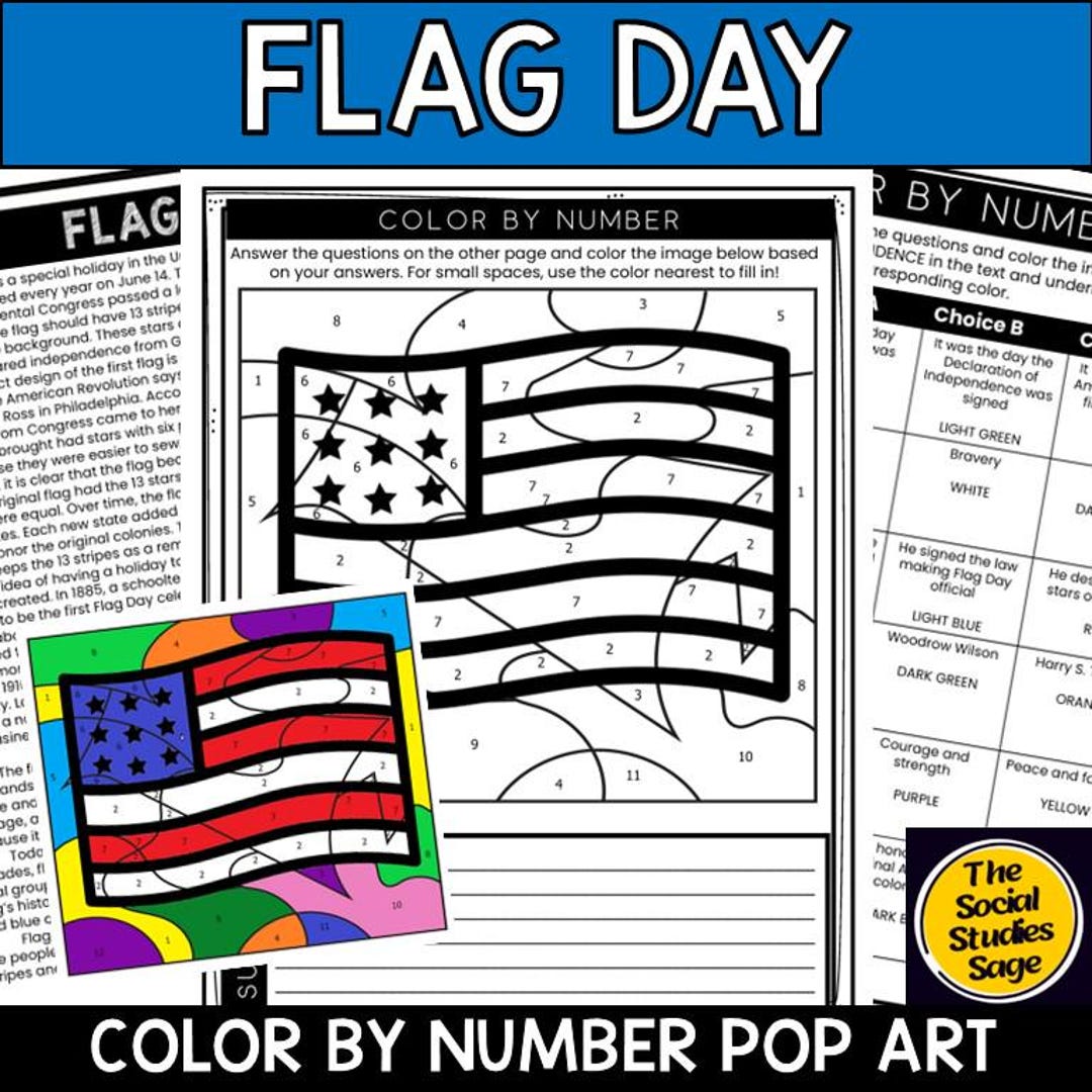Flag Day Color by Number Reading Passage, Reading Skills, Text Marking ...