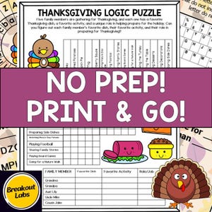 Thanksgiving Day Logic Puzzle Scavenger Hunt - Logic Puzzle Game for ...