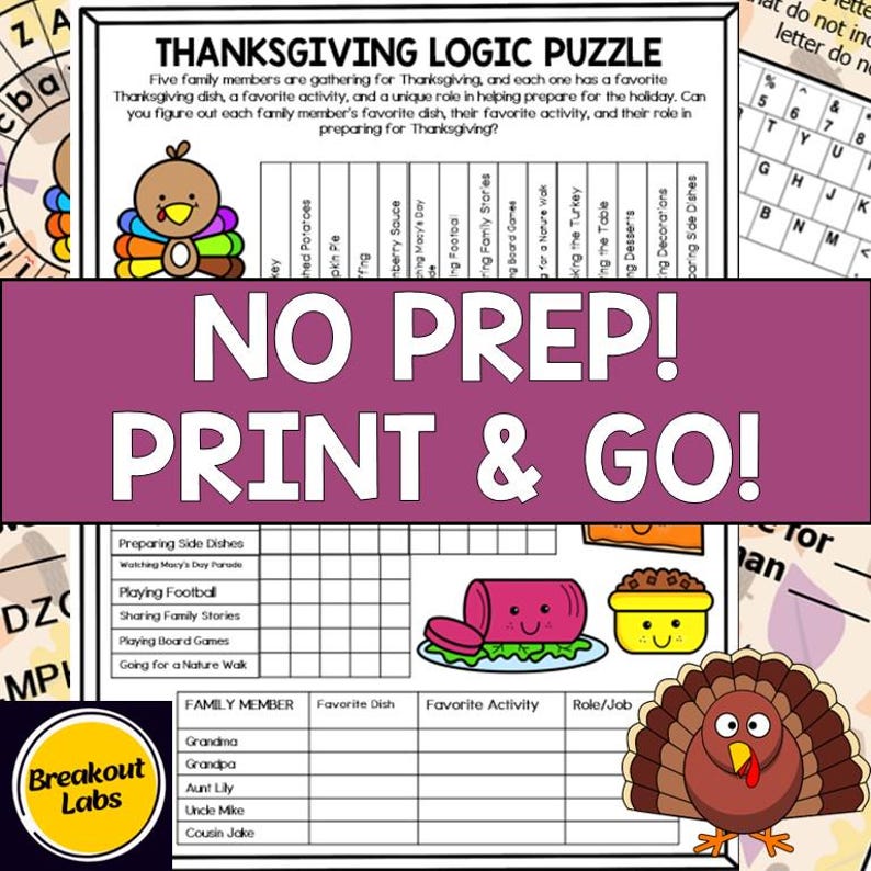 Thanksgiving Day Logic Puzzle Scavenger Hunt - Logic Puzzle Game for ...