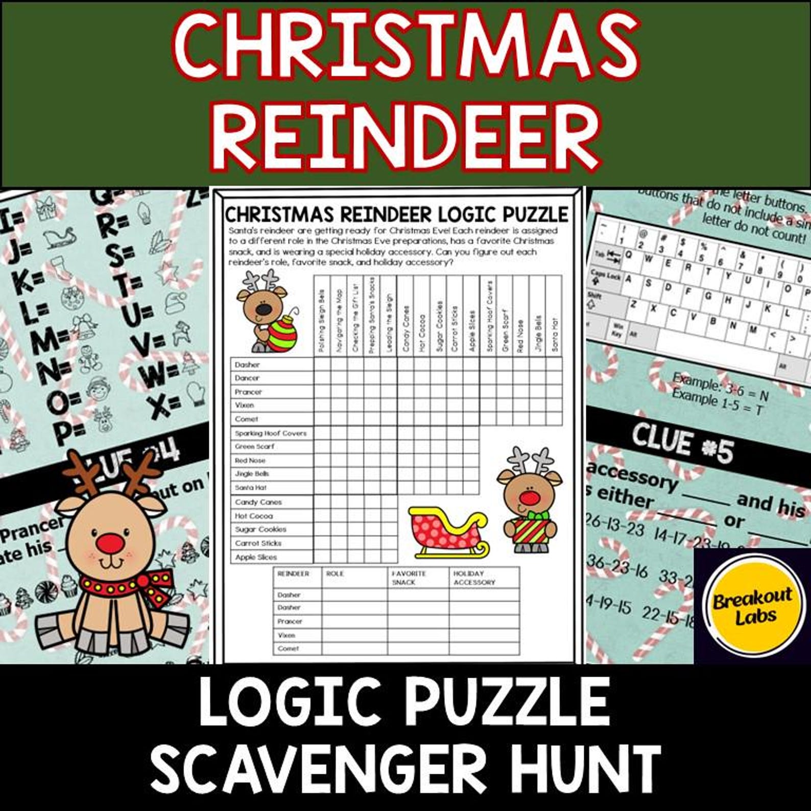 Christmas Reindeer Logic Puzzle Scavenger Hunt (printable Game) - Etsy