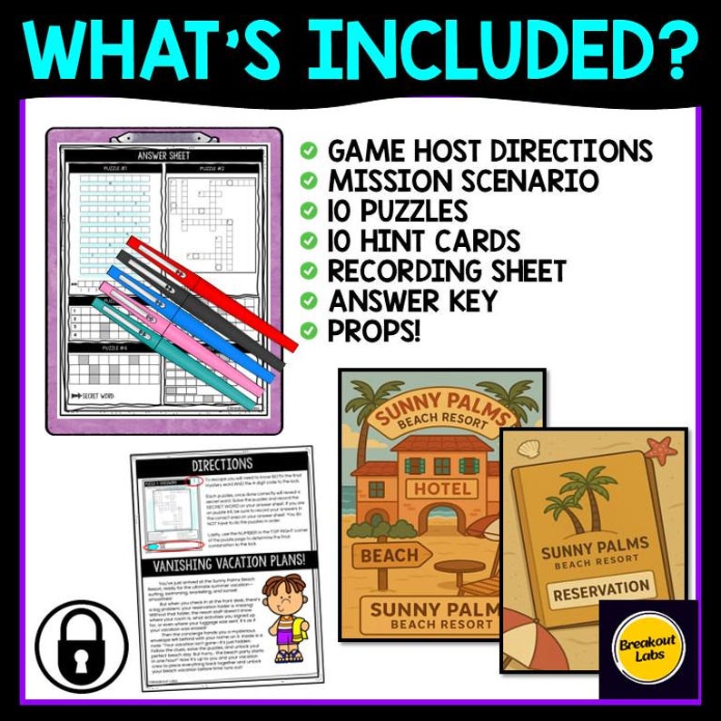 Beach Escape Room for Kids - Printable Party Game, Cipher Puzzles ...
