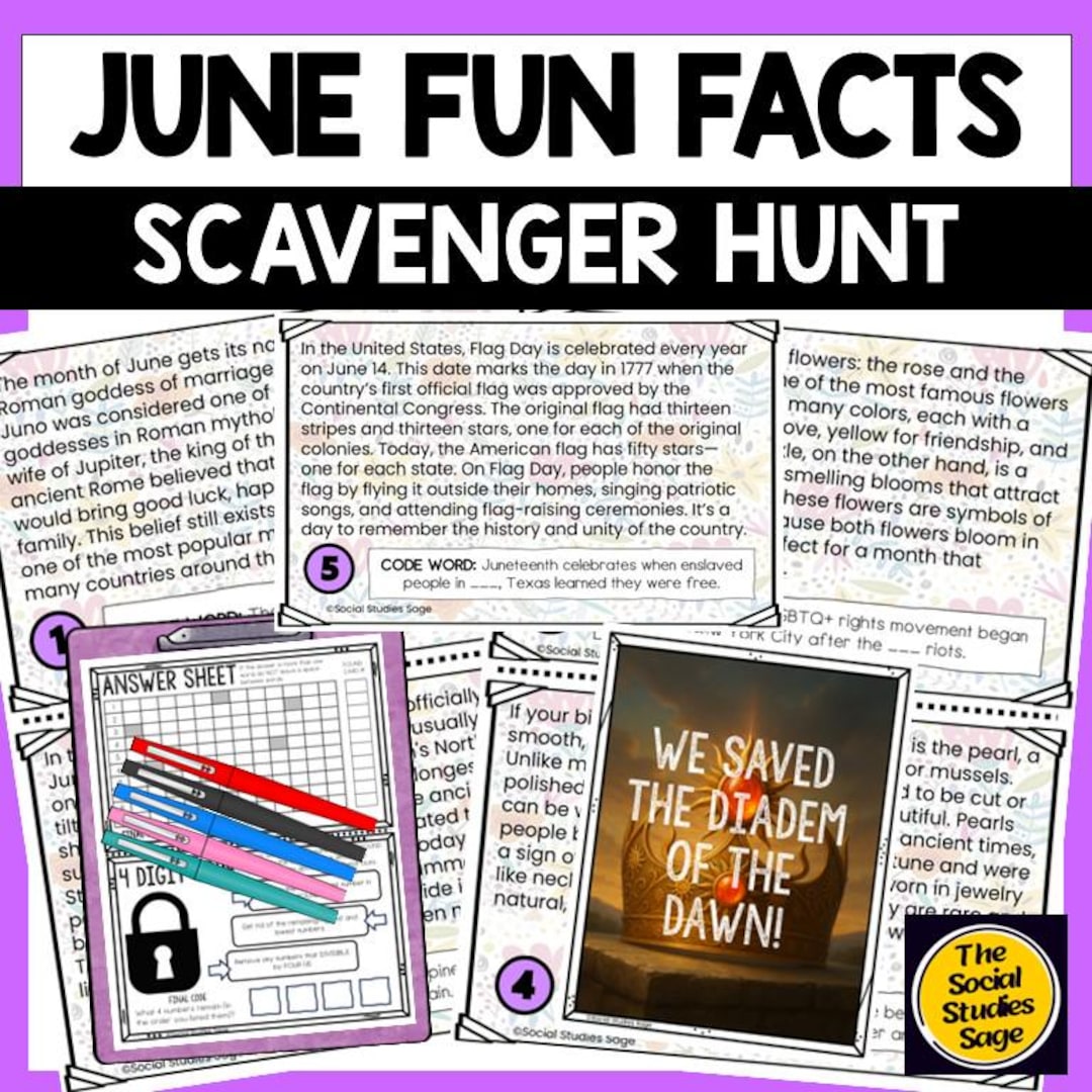June Fun Facts Escape Room: Reading Comprehension Scavenger Hunt - Etsy