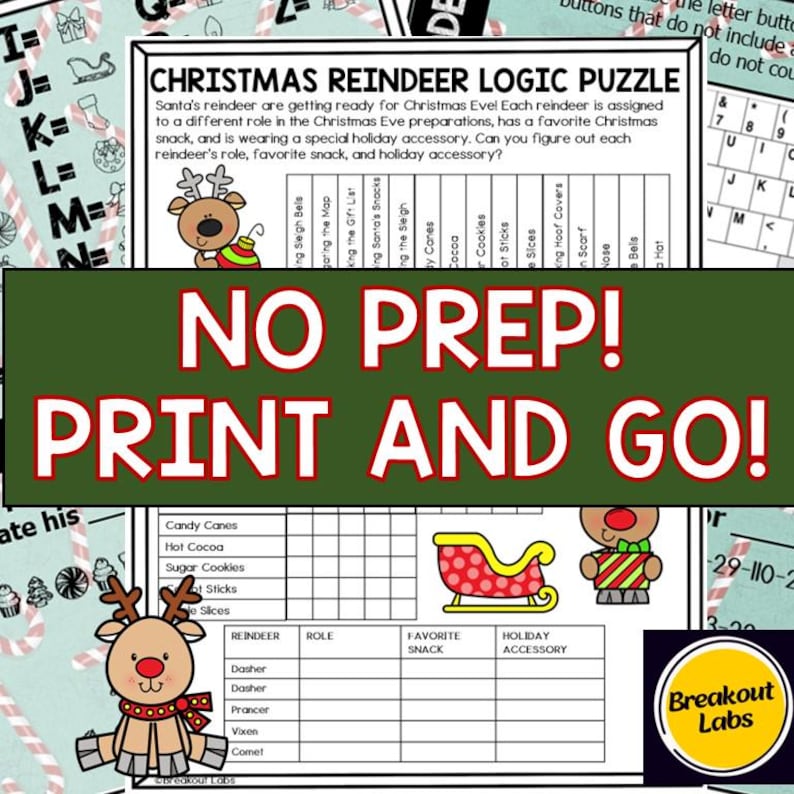 Christmas Reindeer Logic Puzzle Scavenger Hunt Printable Game Etsy