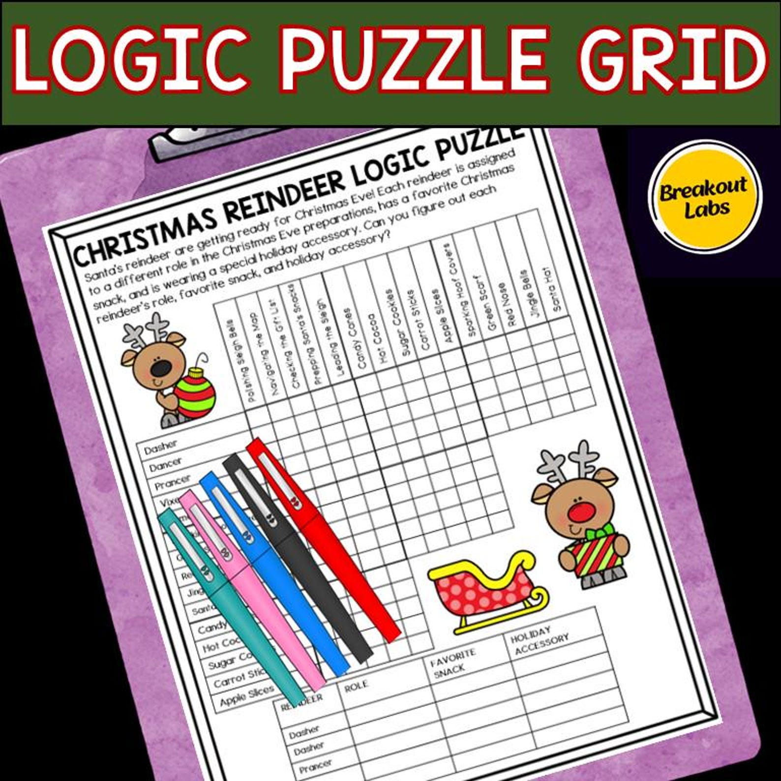 Christmas Reindeer Logic Puzzle Scavenger Hunt Printable Game Etsy
