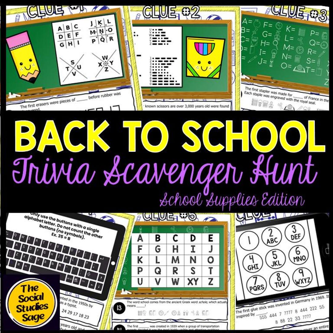 Back to School Escape Room Scavenger Hunt: Trivia Party Game (printable ...
