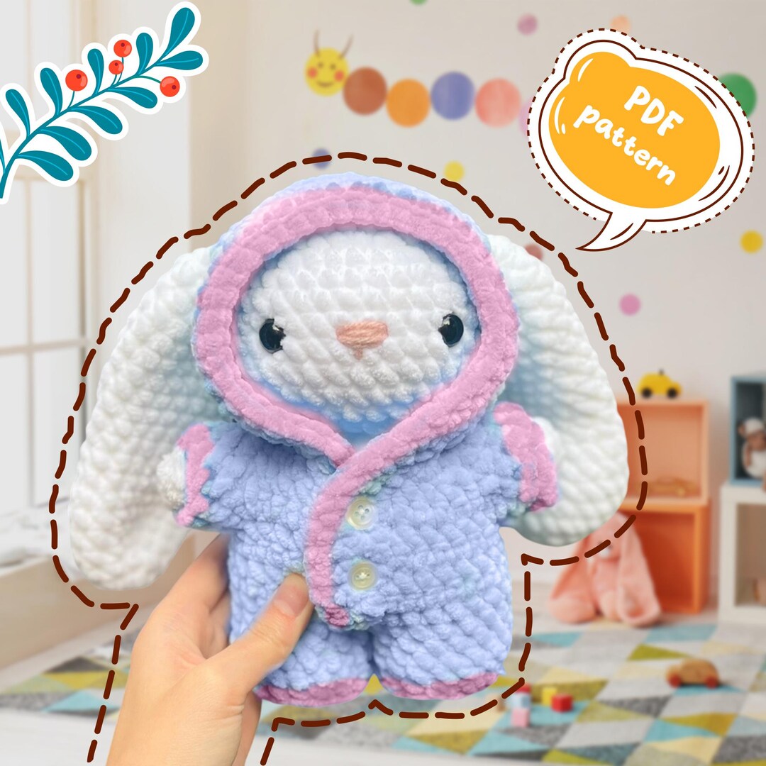 Pajama Bunny Crochet Pattern, Bunny in Onesie Crochet Pattern, Easter ...