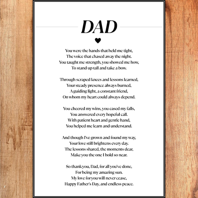 Heartfelt Father's Day Poem - Printable Dad Gift From Son - Instant PDF ...