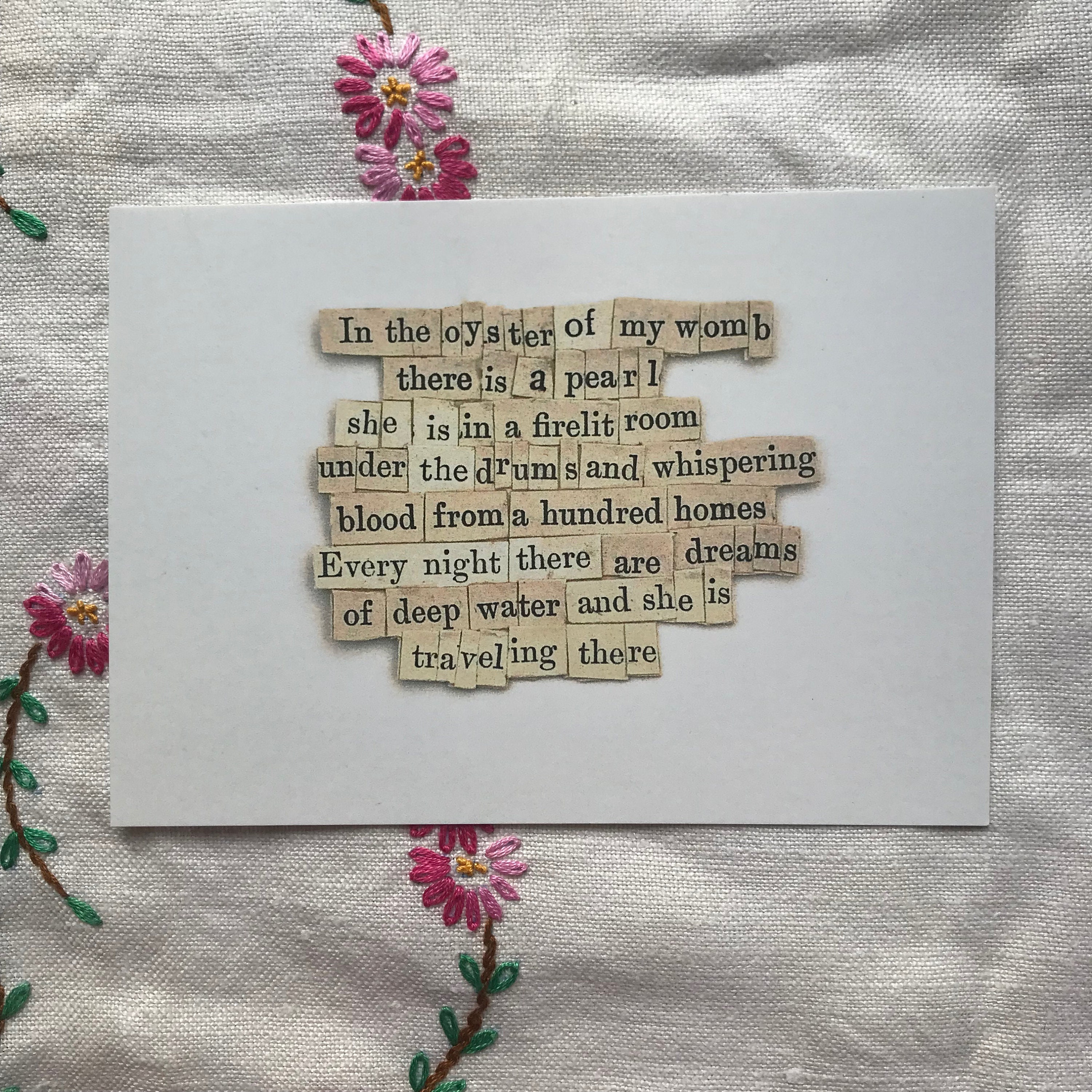 In the Oyster of My Womb There is a Pearl Poetry Postcard Print - Etsy