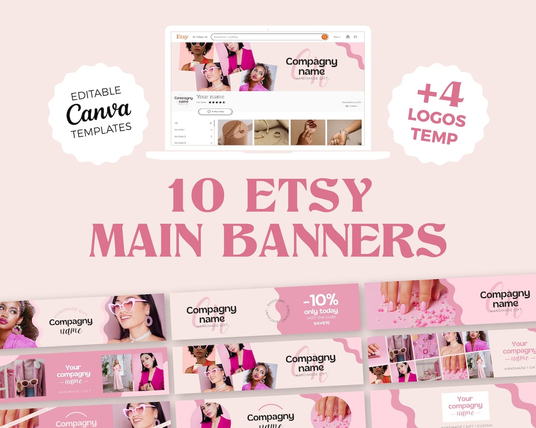 Pink Etsy Shop Banner, Etsy Main Banner for Your Small Business, Canva ...