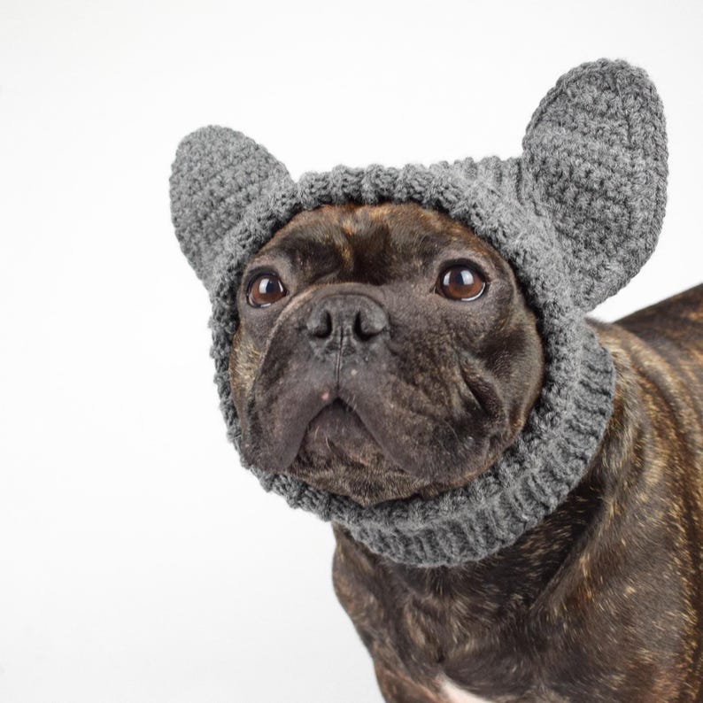 Gray Knitted Dog Hat With Ears | Handmade Wool Blend Pet Beanie ...