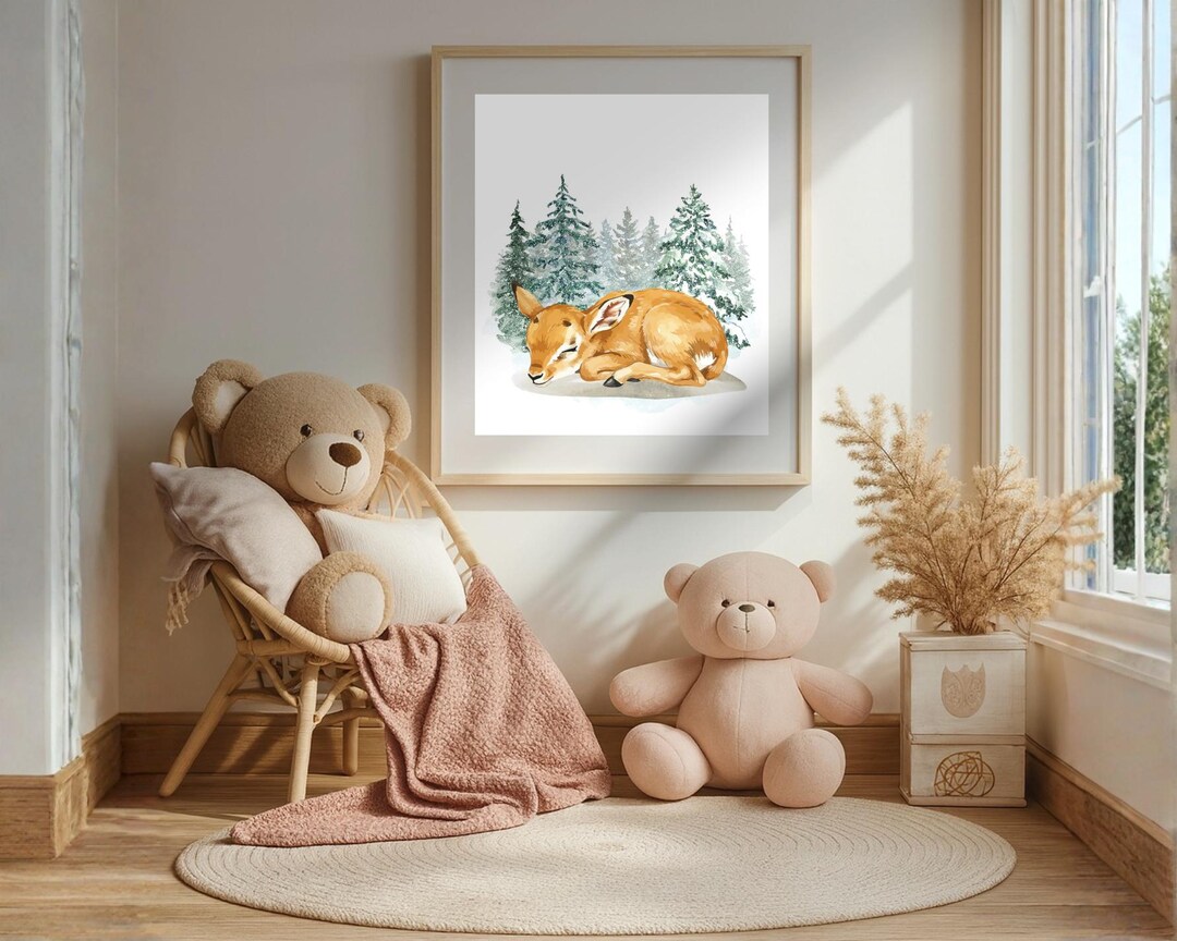 Winter Fawn Prints, Woodland Nursery Wall Art, , Watercolor Baby Print ...